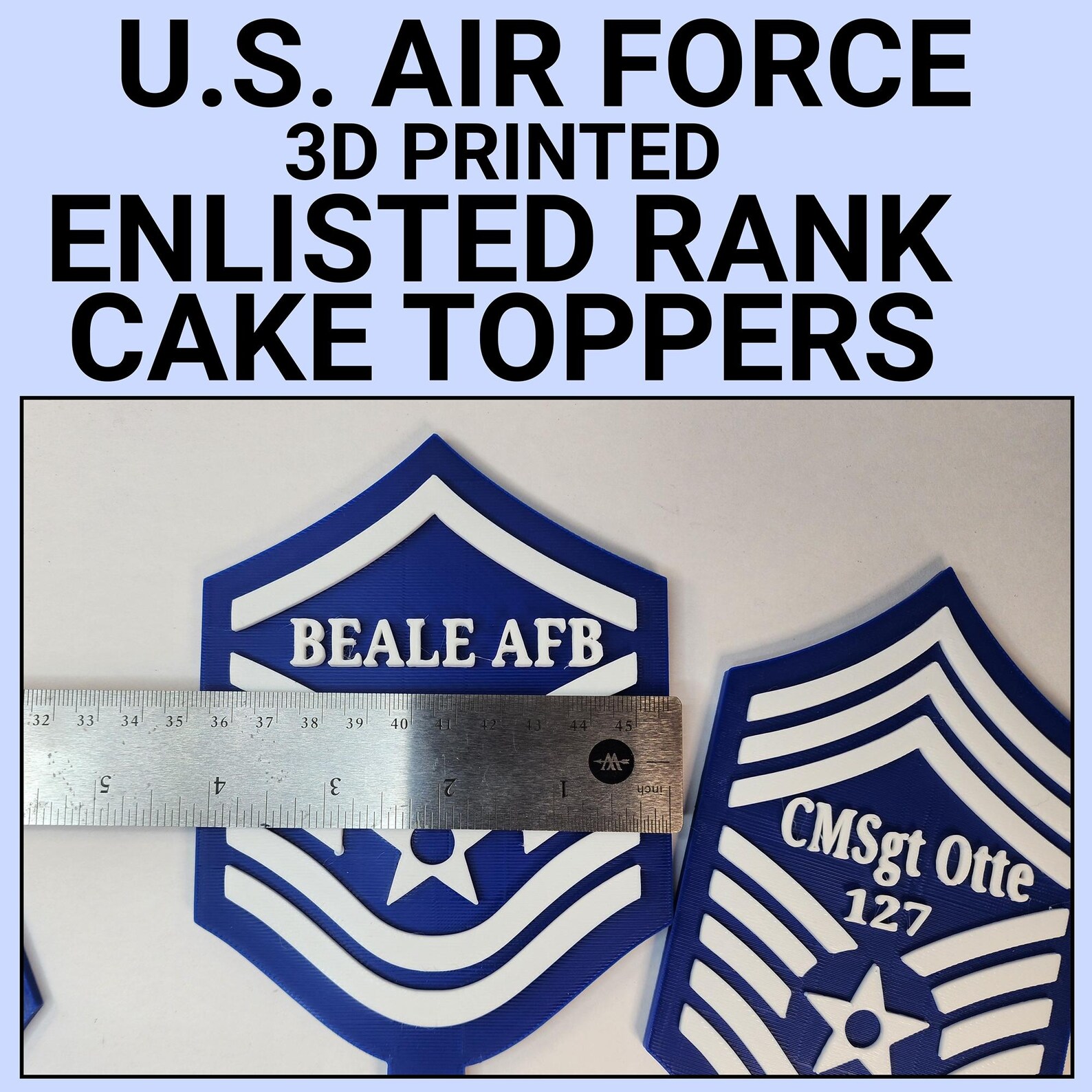 Air Force Enlisted Rank Cake Topper, 3D Printed, Customizable, Military ...