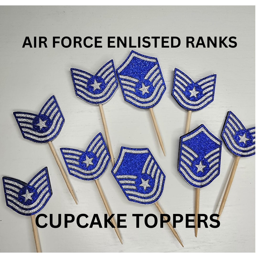 Air Force Enlisted Rank Cupcake Topper, Glitter Confetti, Double Sided ...