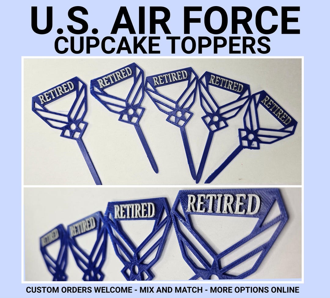 Air Force Retirement Cupcake Toppers, Air Force Wings, 3D Printed ...