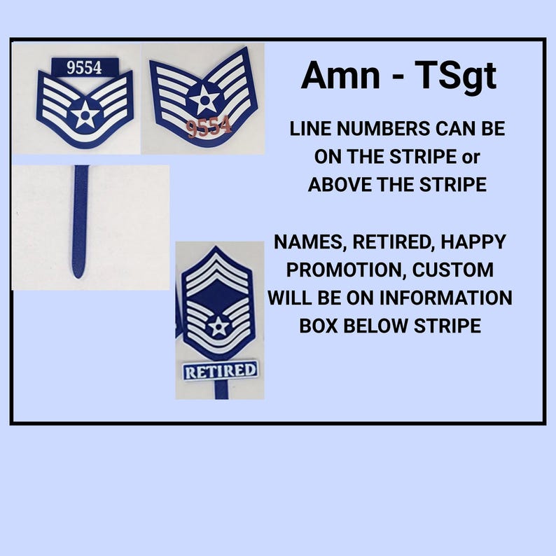 Air Force Cupcake Toppers, All Enlisted Ranks, 3D Printed, Single Sided ...