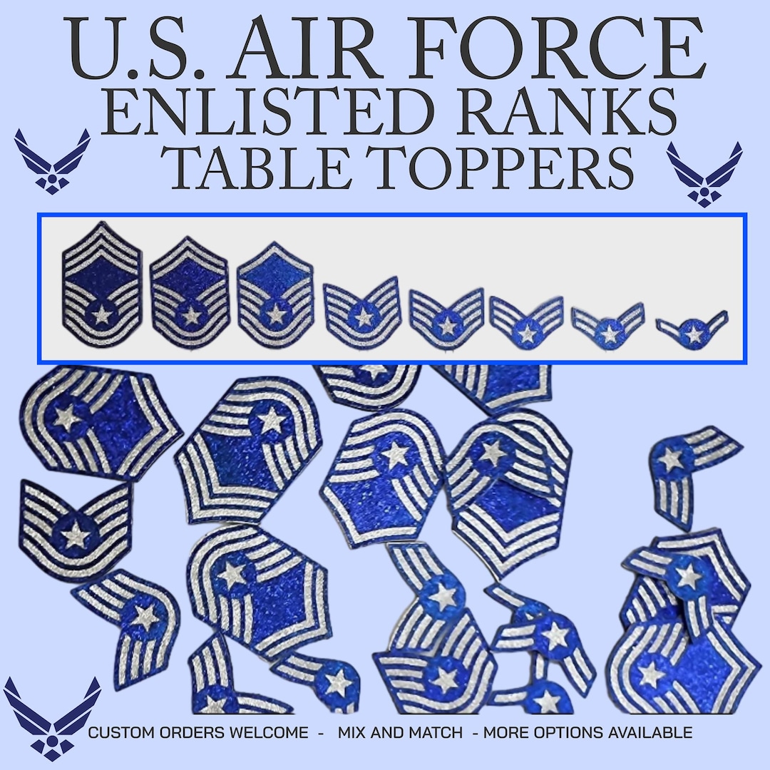 Air Force Enlisted Rank Table Toppers, Blue Silver Center, Double Sided ...