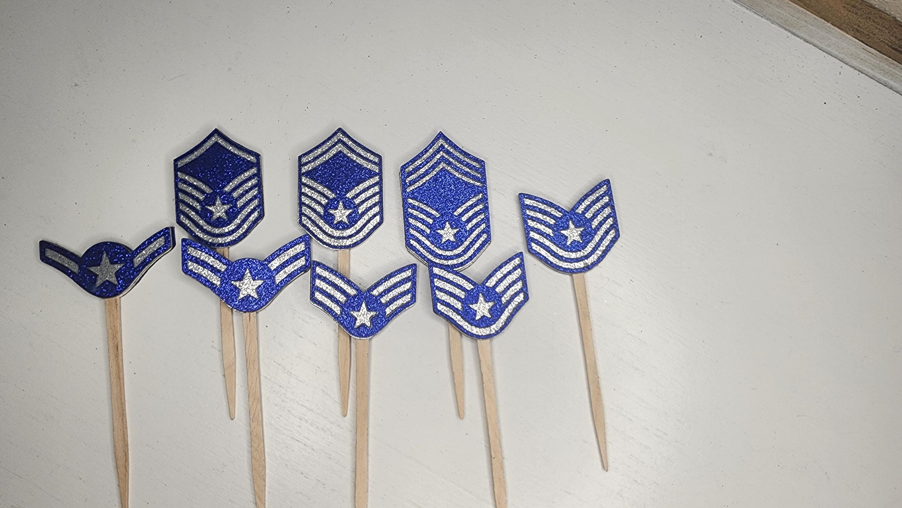 Air Force Enlisted Rank Cake Topper, Glitter Confetti, Double Sided ...