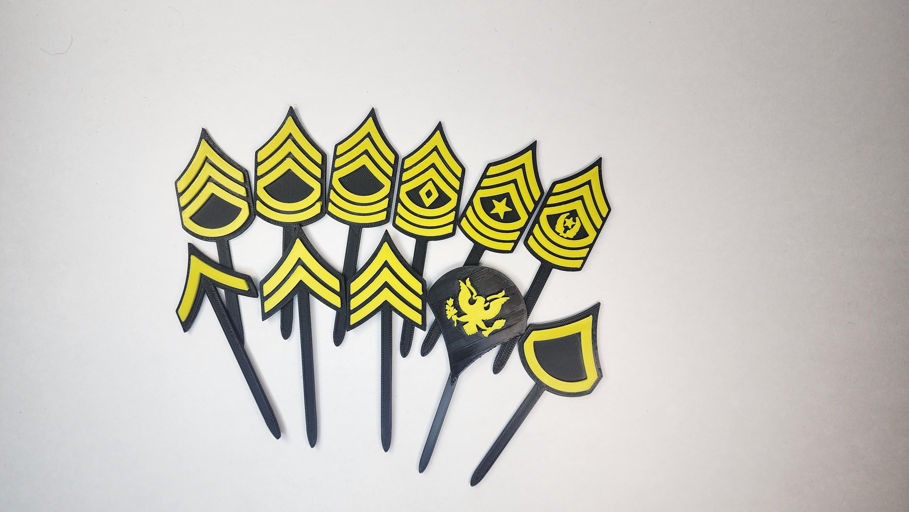 U.S. Army Cake Toppers, Enlisted Ranks, 3D Printed, Army, Single Sided ...