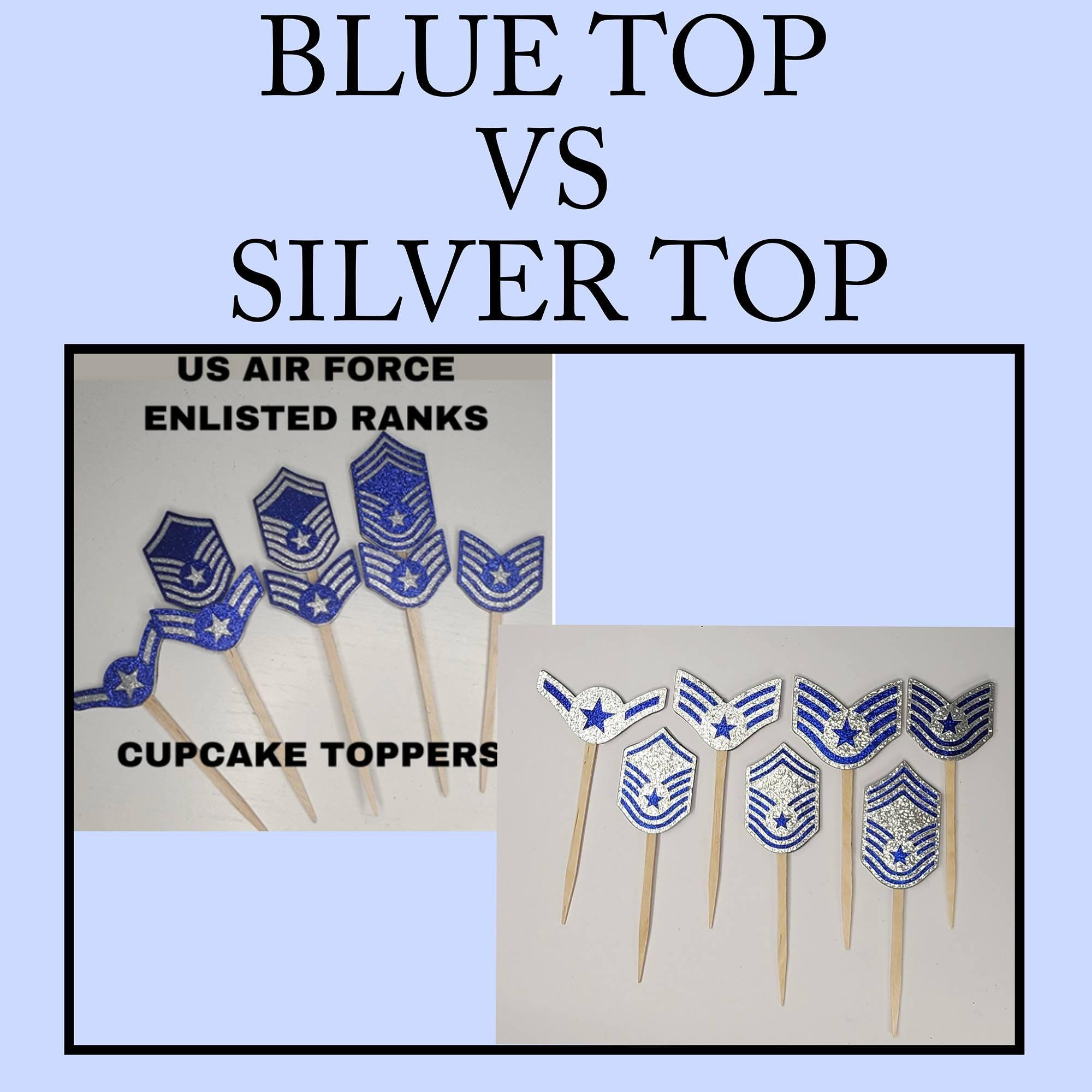 Air Force Enlisted Ranks Cupcake Toppers, Silver Top, Blue Bottom ...
