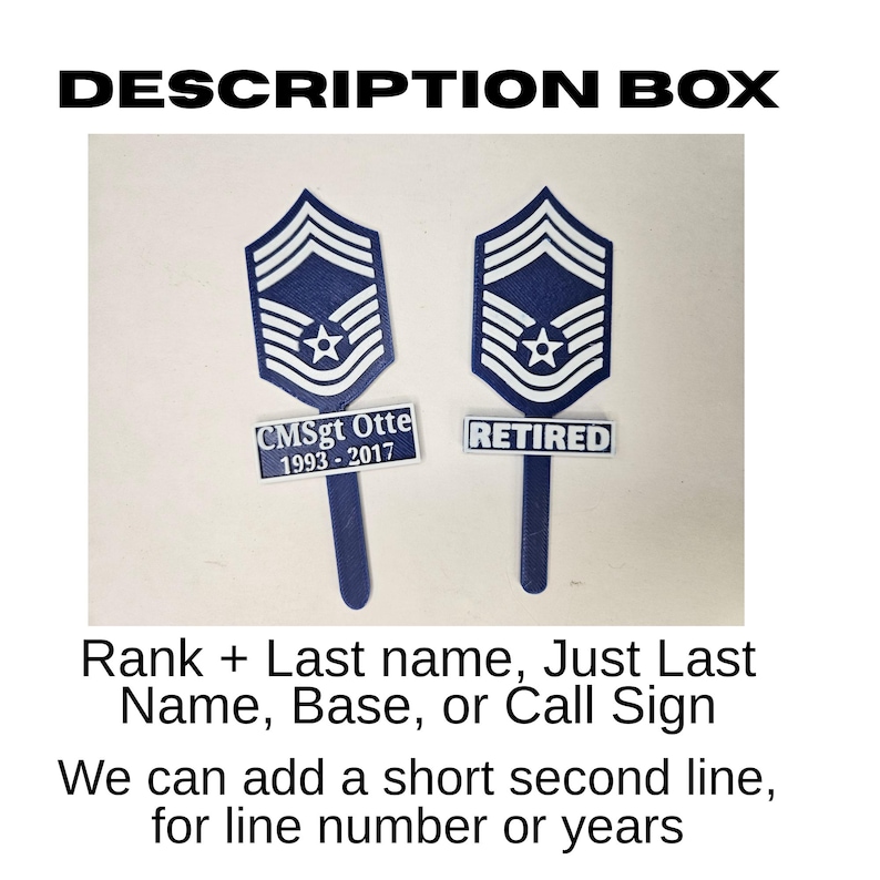 Air Force Enlisted Rank Cake Topper, 3D Printed, Customizable, Military ...