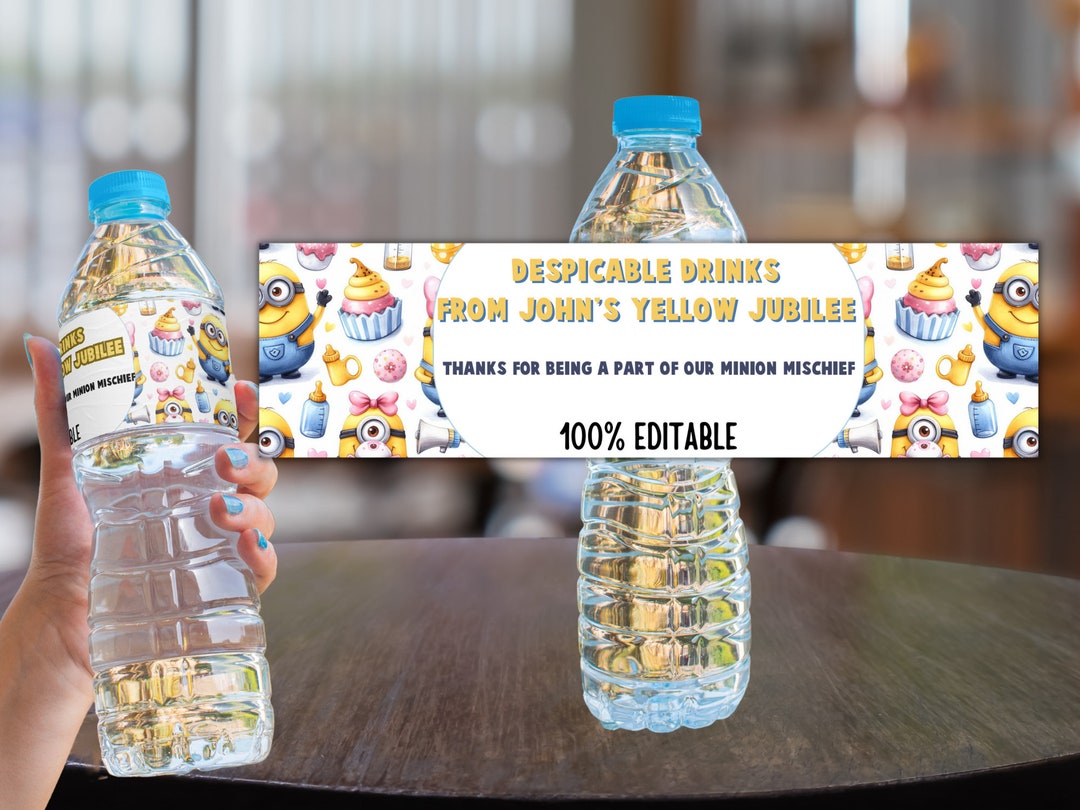 Minions Themed Water Bottle Labels Template, Minions Editable Water ...