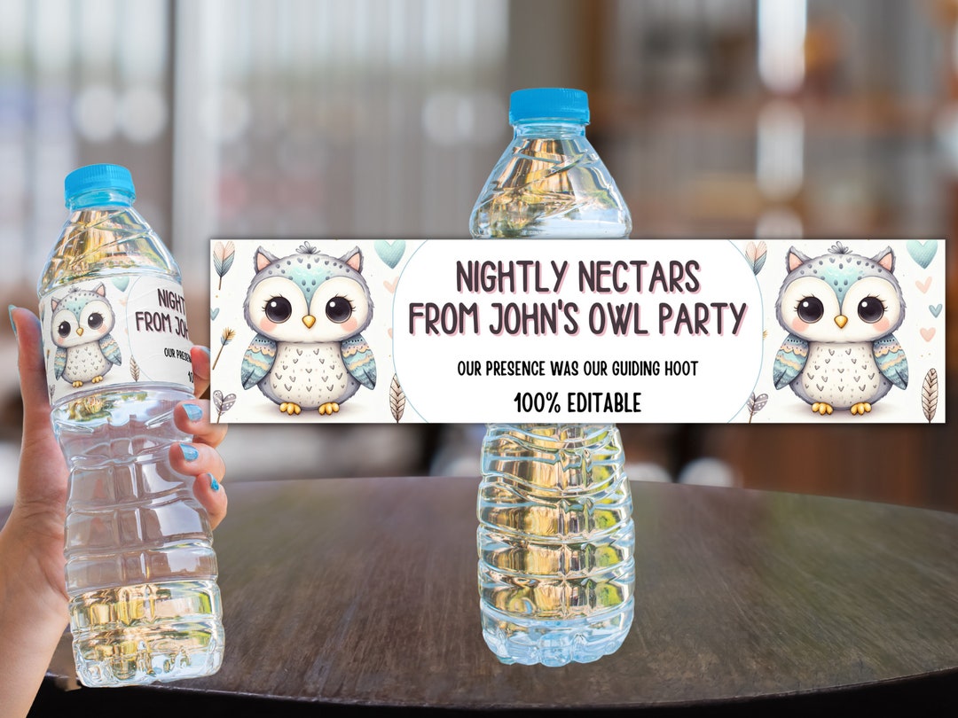 Owl Themed Water Bottle Labels Template Owl Editable Water - Etsy
