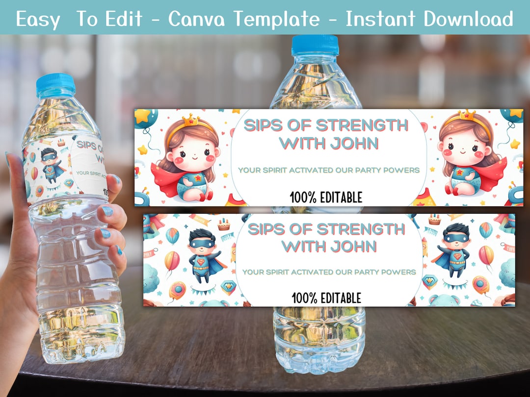 Superhero Themed Water Bottle Labels Template Super Hero - Etsy