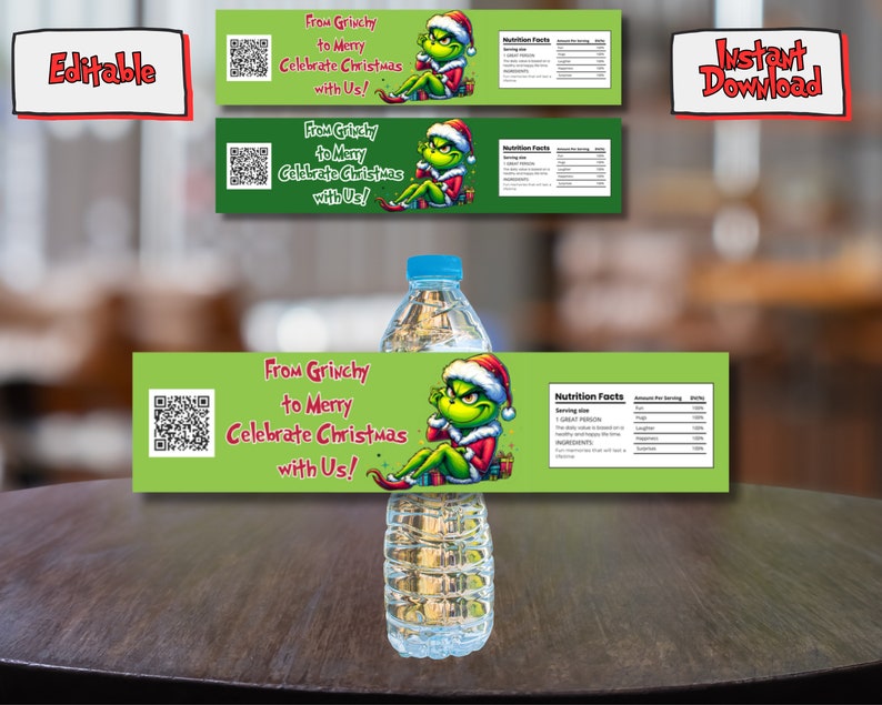 Grinch Water Bottle Labels Template Editable Grinch Water - Etsy