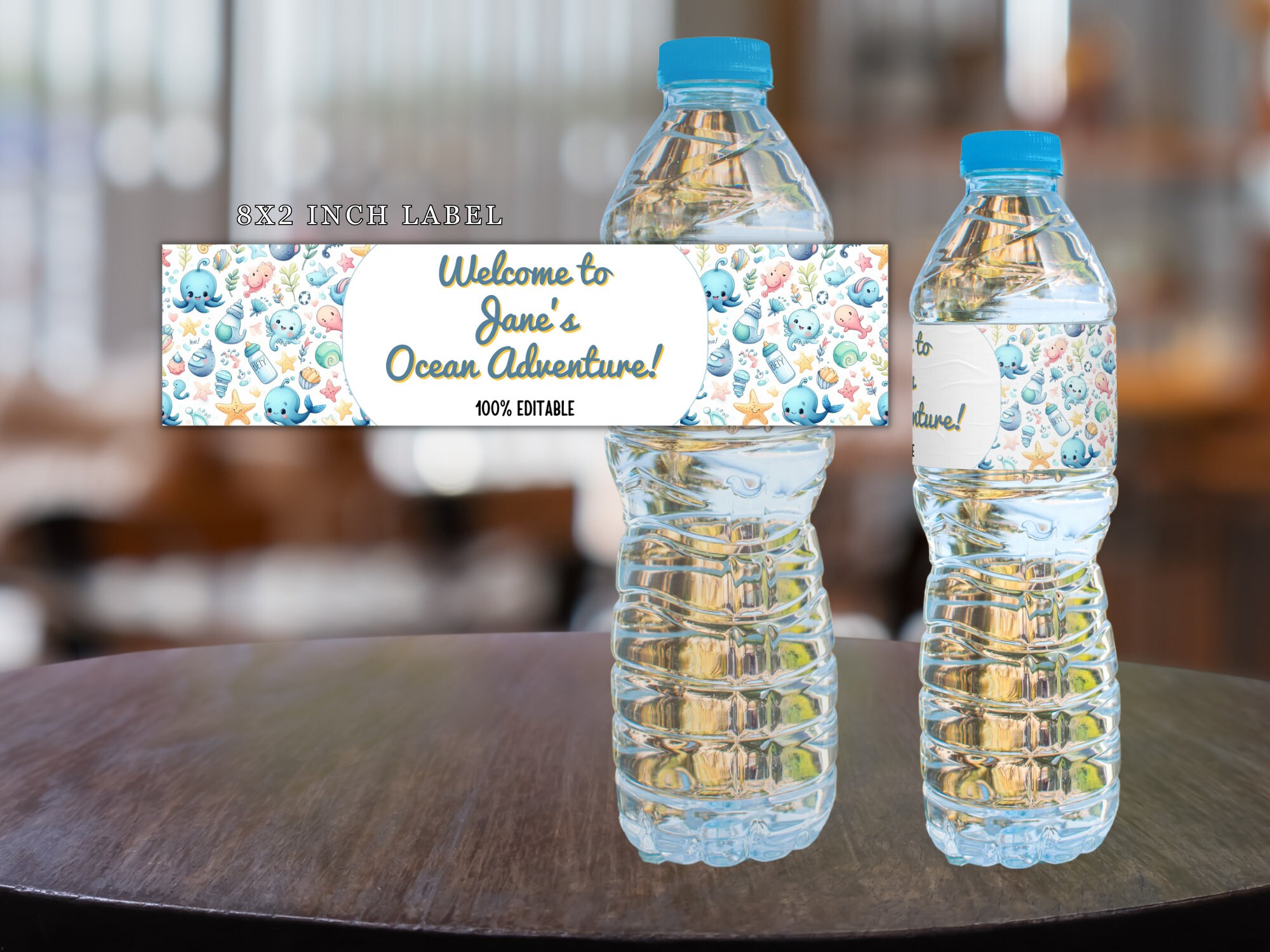 Ocean Themed Water Bottle Labels Template, Under the Sea Editable Water ...