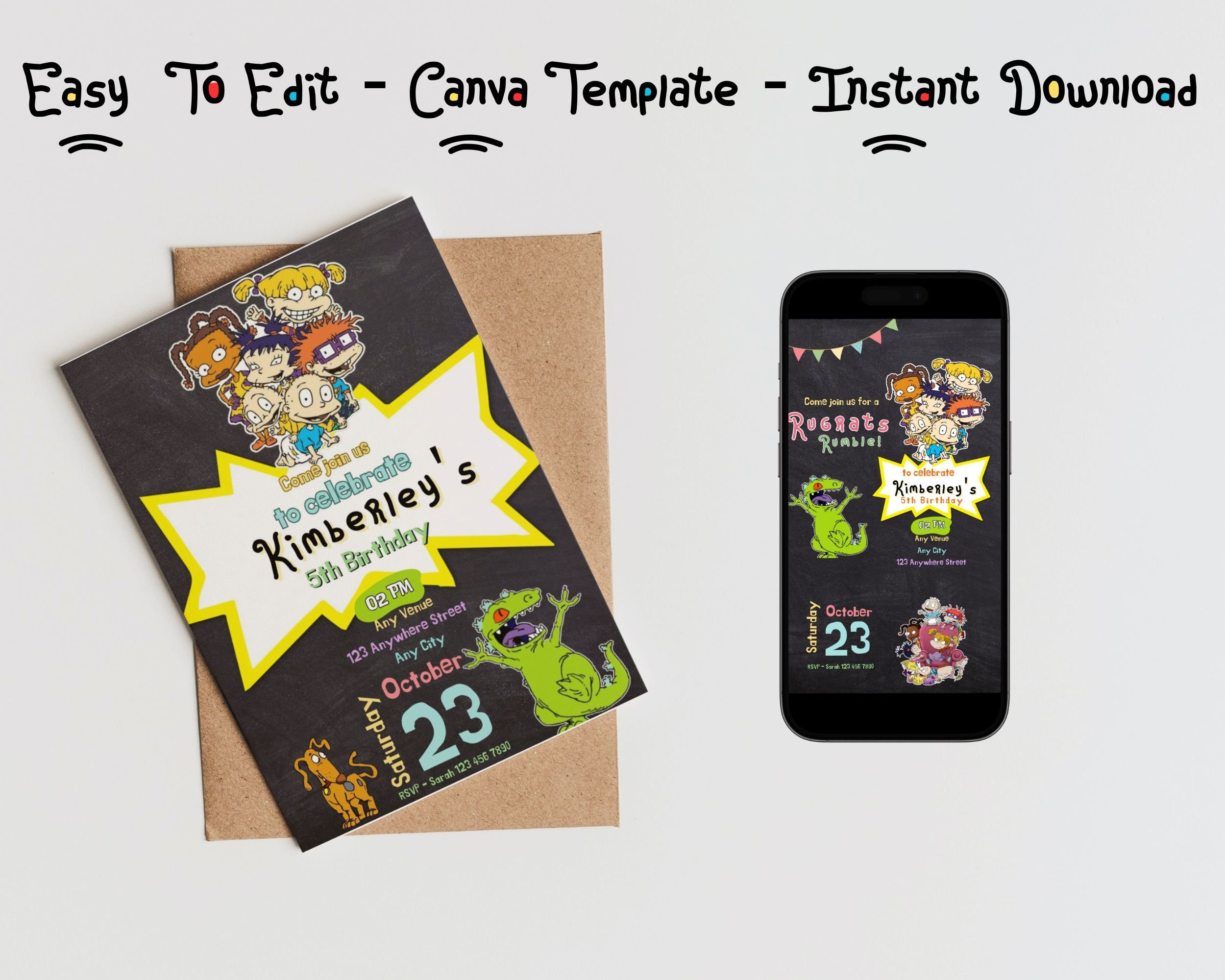 Editable 90's Cartoon Invitation Template Kids Birthday - Etsy