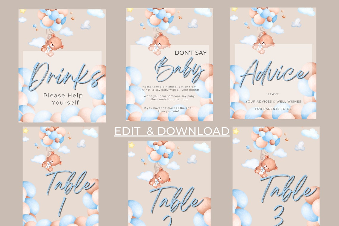 100 Teddy Bear Themed Baby Shower Printable Bundle editable - Etsy