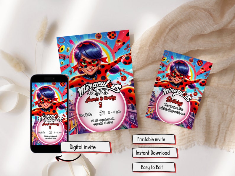 Editable Lady Bug Birthday Invitation Miraculous Birthday - Etsy Canada