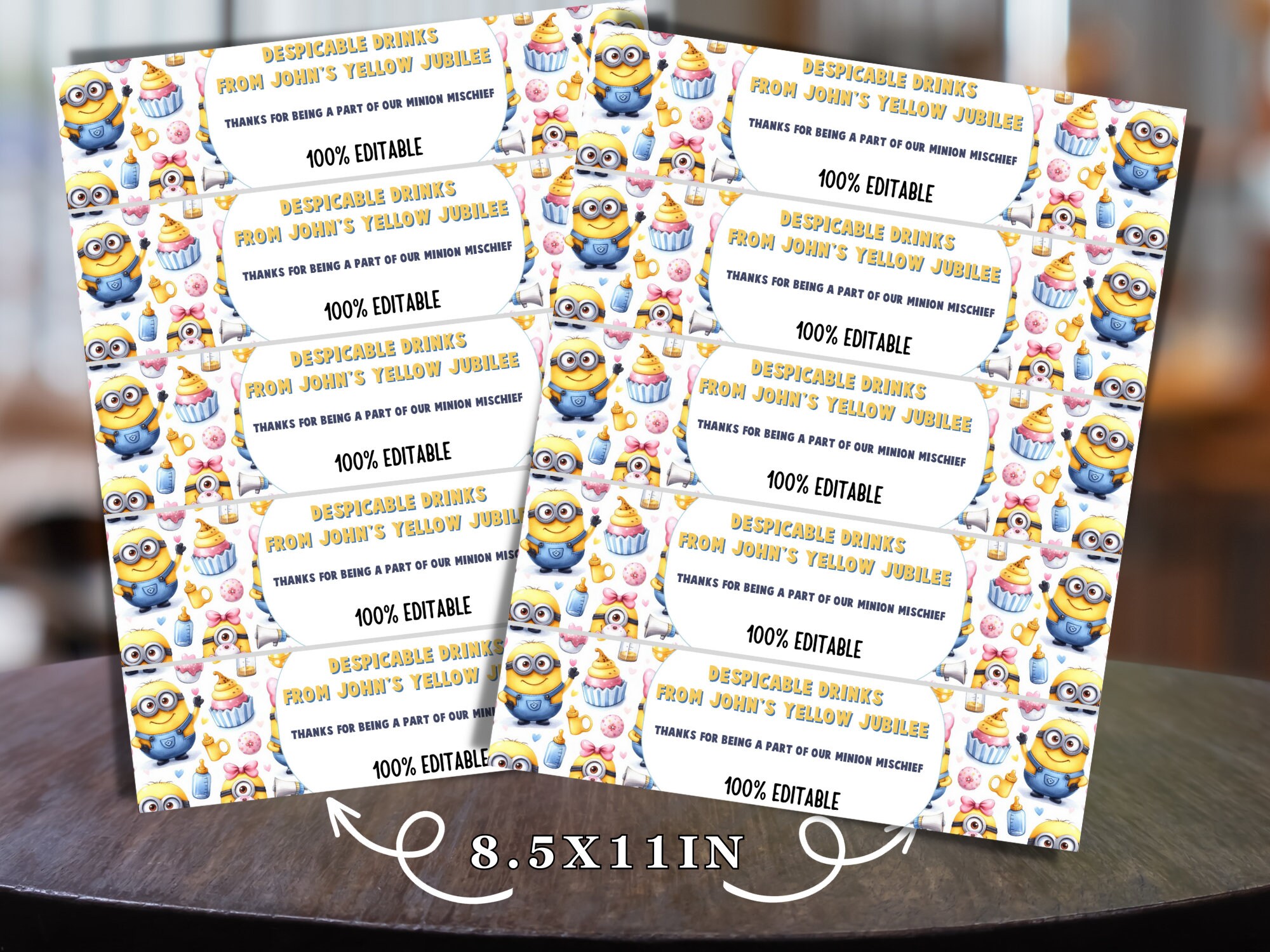 Minions Themed Water Bottle Labels Template, Minions Editable Water ...