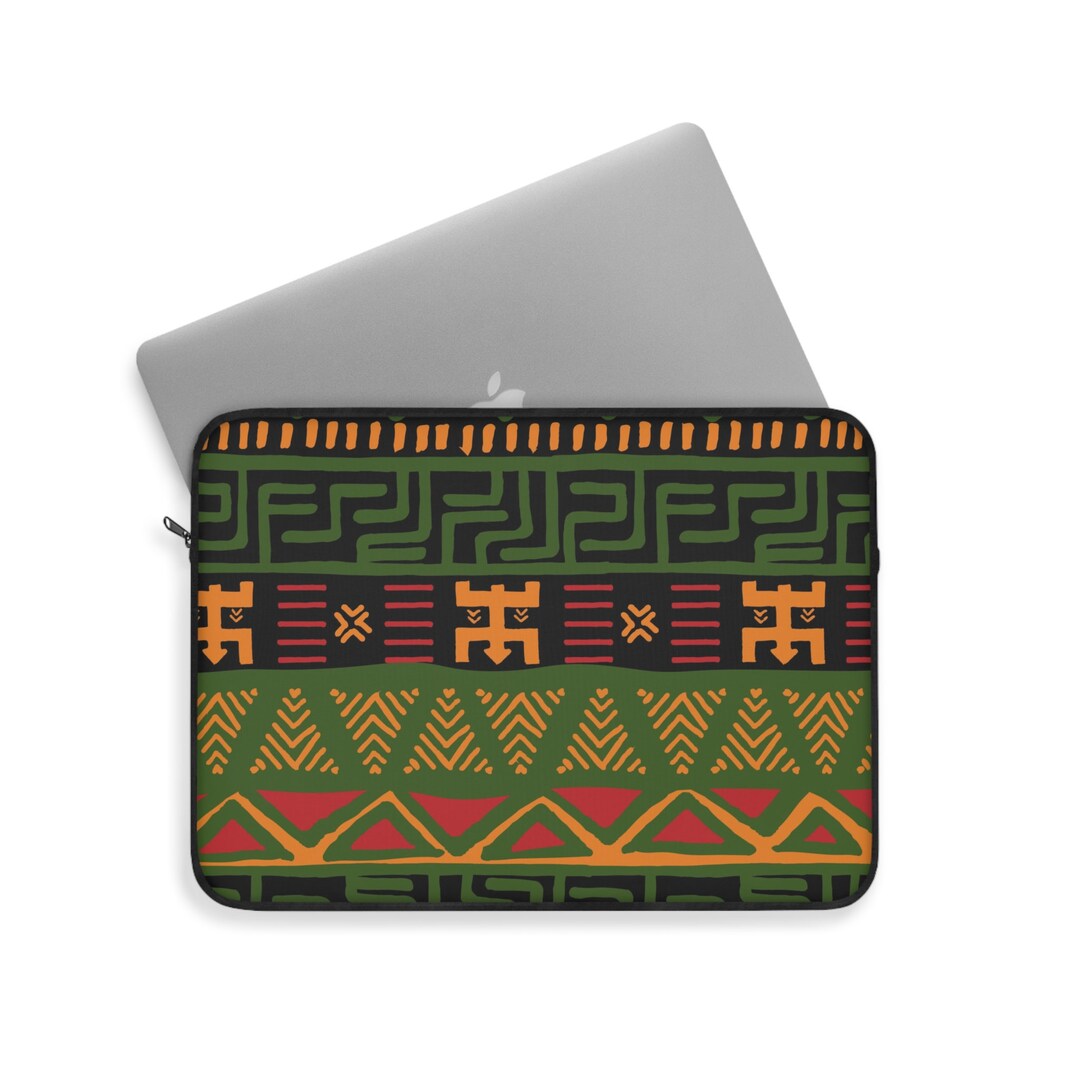 Green African Tribal Pattern Laptop Sleeve: Polyester Fleece Interior ...