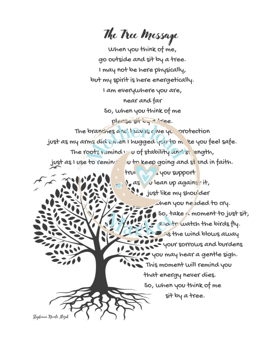 Sympathy Greeting Card Tree Message Poem, Poem Gift, Loss of a Loved ...