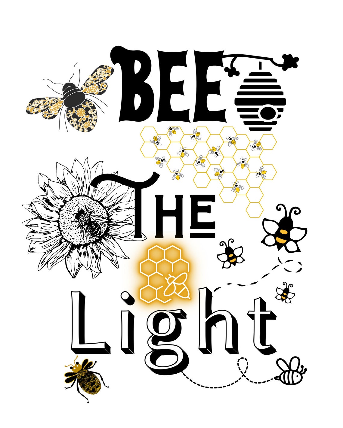 Bee the Light Printable Digital Wall Art Bee Lover Wall - Etsy