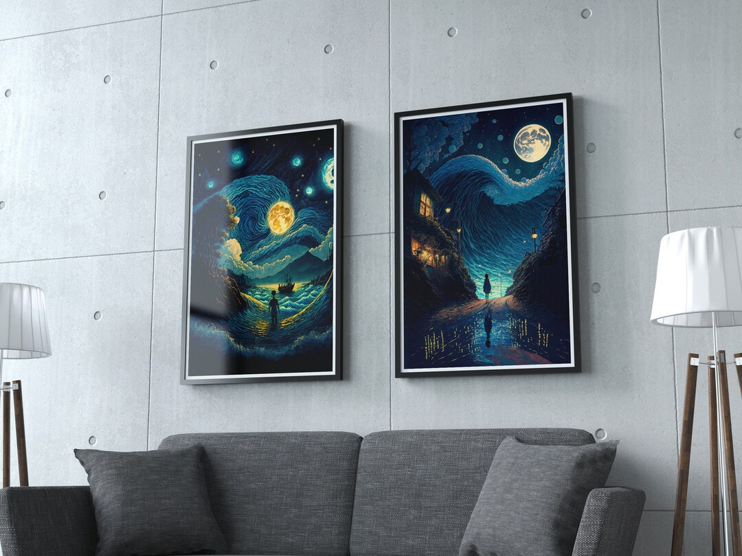 Cute Starry Night Themed Digital Art 4 Pieces Bundle // Instant ...
