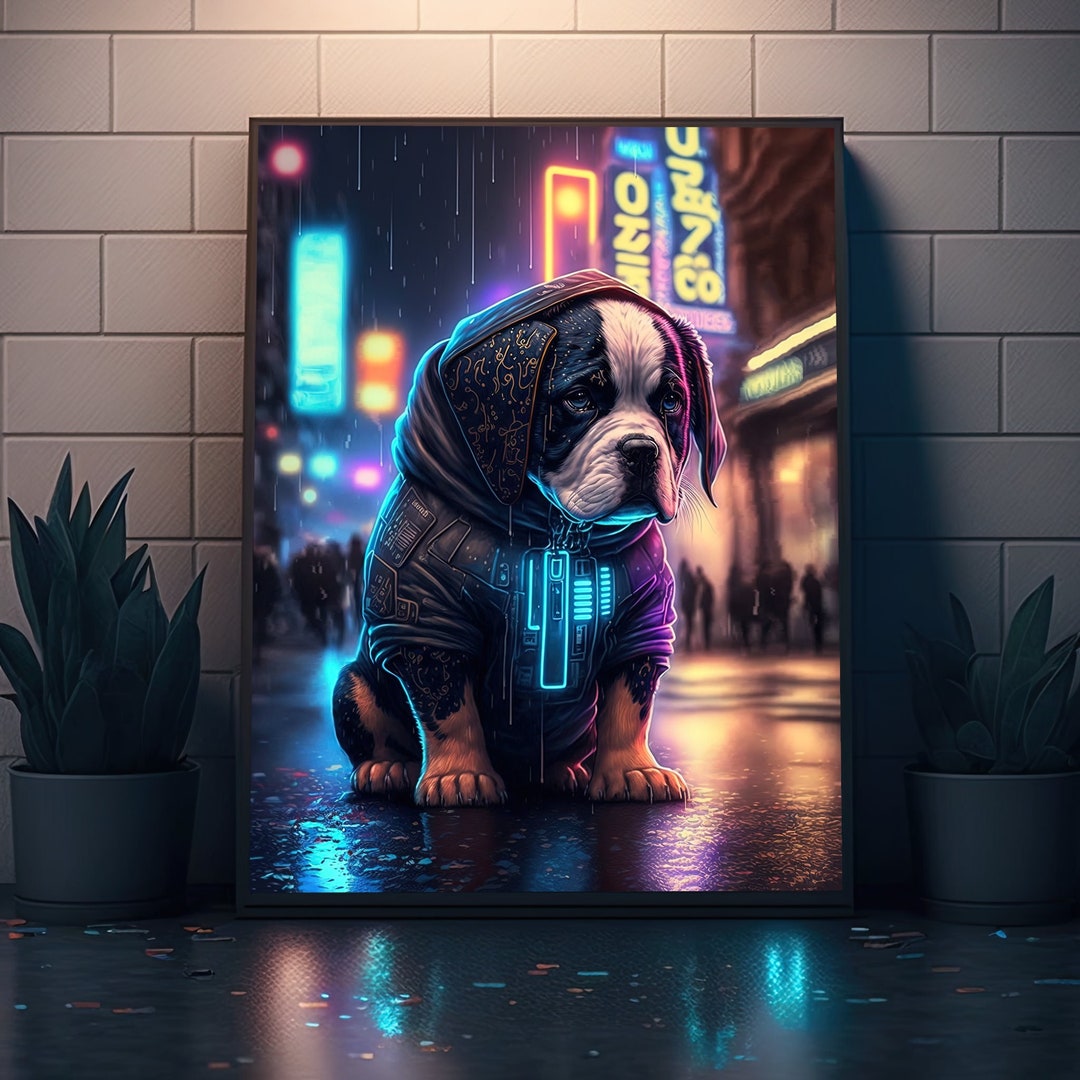 Cute Neon Cyberpunk Puppy // Instant Download Wall Art // Printable ...