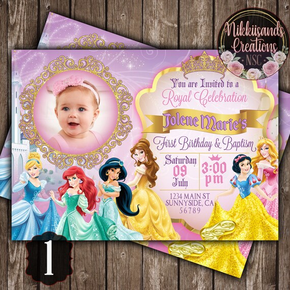 Disney Princess 1st Birthday Invitation