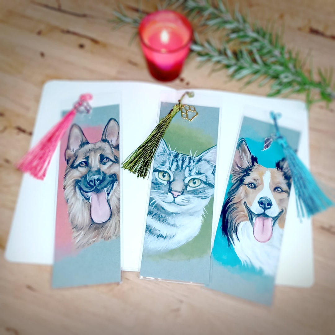 Pet Portrait Bookmark Hand Painted Custom Gift for Readers Pet Owner ...