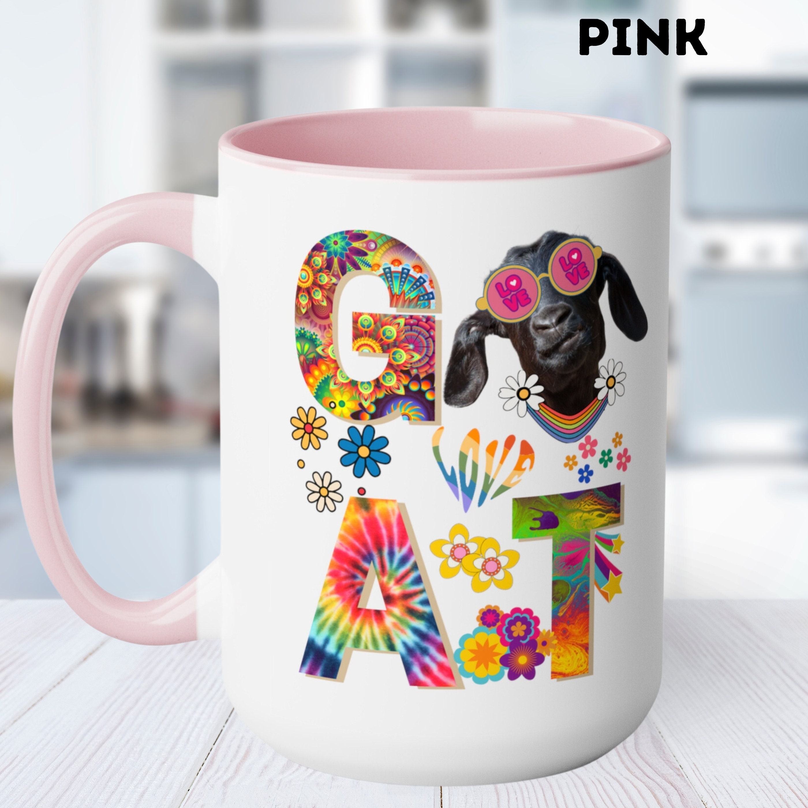 Hippie GOAT Greatest of All Time 15 Oz Accent Coffee Mug Nostalgic ...