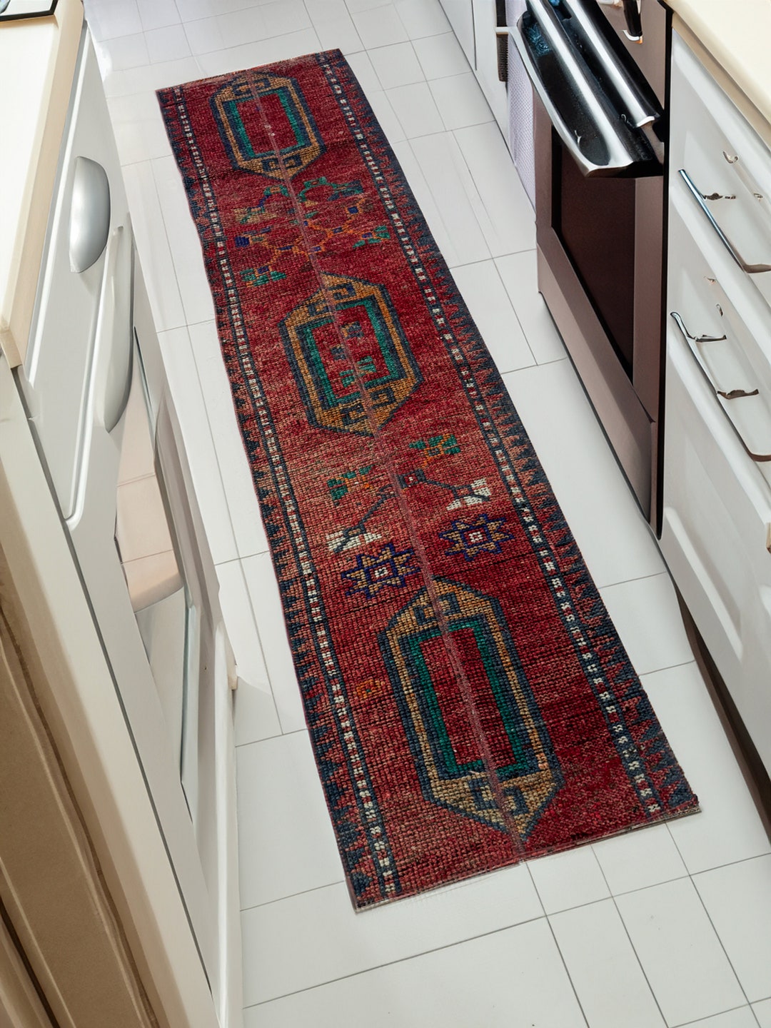 2x7 Wool Runner Rug, 2x7 Turkish Runner Rug, 2x7 Orange Blue Vintage ...