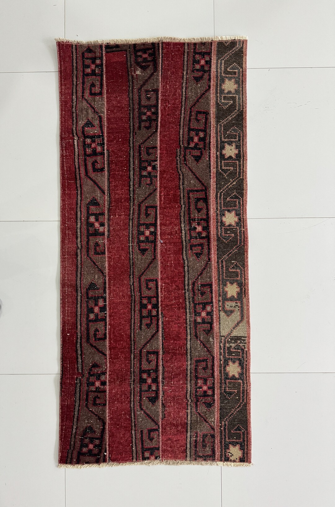 2x6 Red Gray Rug, 2x6 Runner Rug, 2x6 Vintage Turkish Rug, Housewarming ...