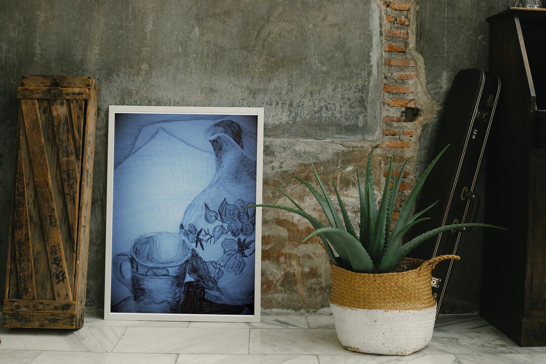 Blue Pencil Sketch Digital Print - Etsy