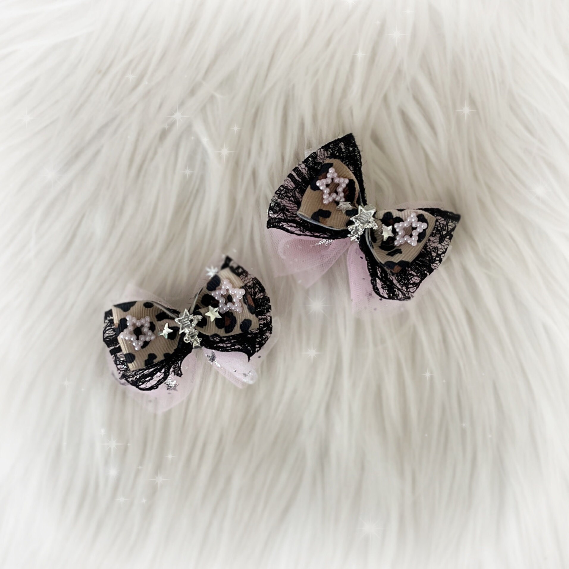 Gyaru Fashion Kawaii Hair Bows Mini Pastel Animal Print Hair Bow Pair ...