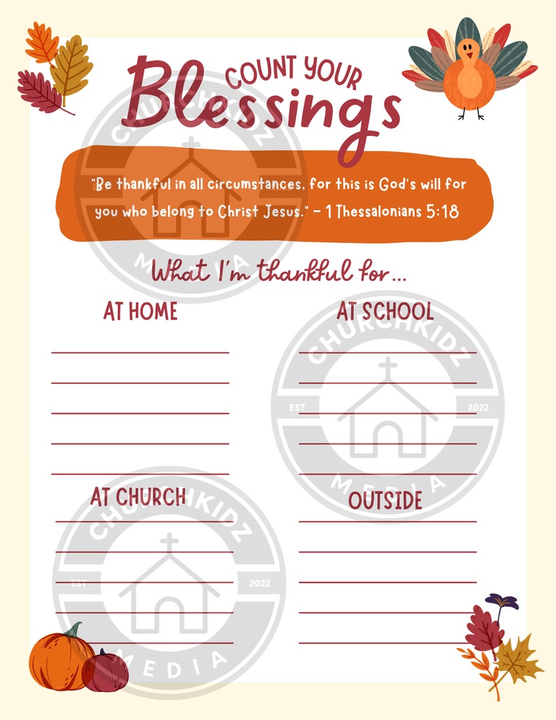 Christian Kids Thanksgiving Activity Sheet - Count Your Blessings ...