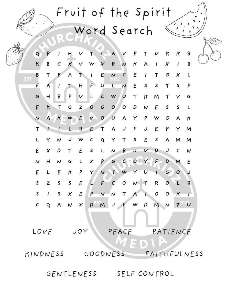 Fruit of the Spirit Coloring Sheet & Word Search | Christian Sunday ...