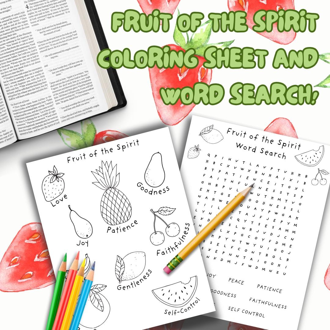 Fruit of the Spirit Coloring Sheet & Word Search | Christian Sunday ...