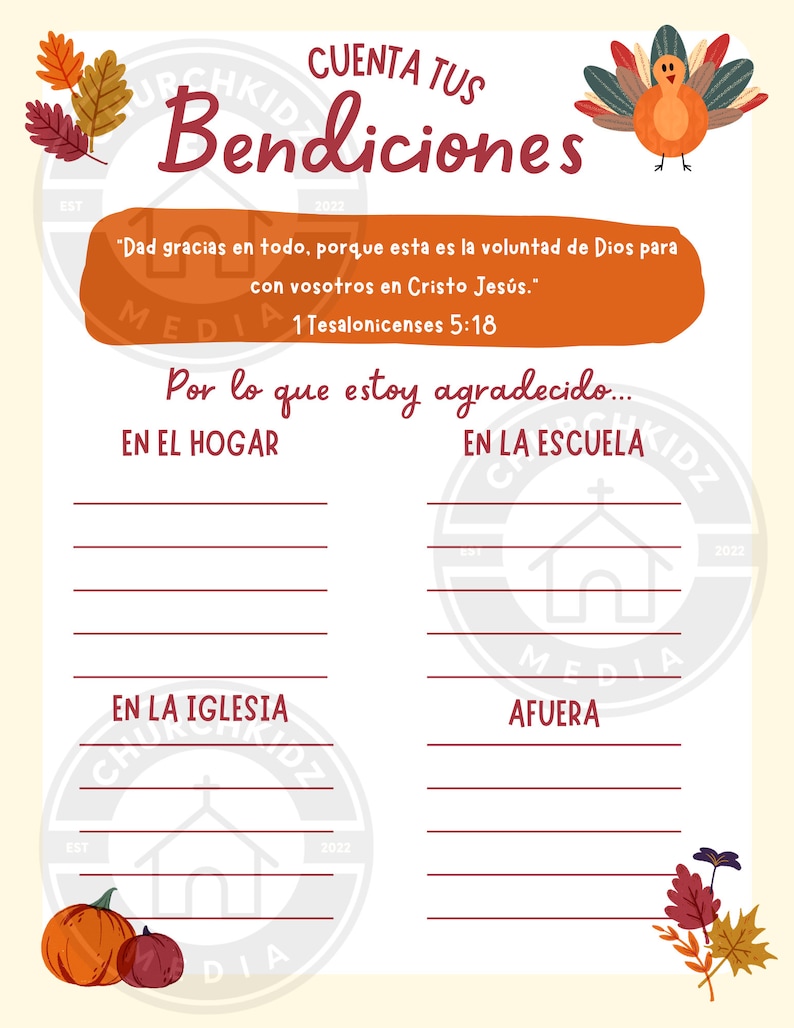 Hoja De Actividades De Acción De Gracias Para Niños Cristianos: Cuente ...