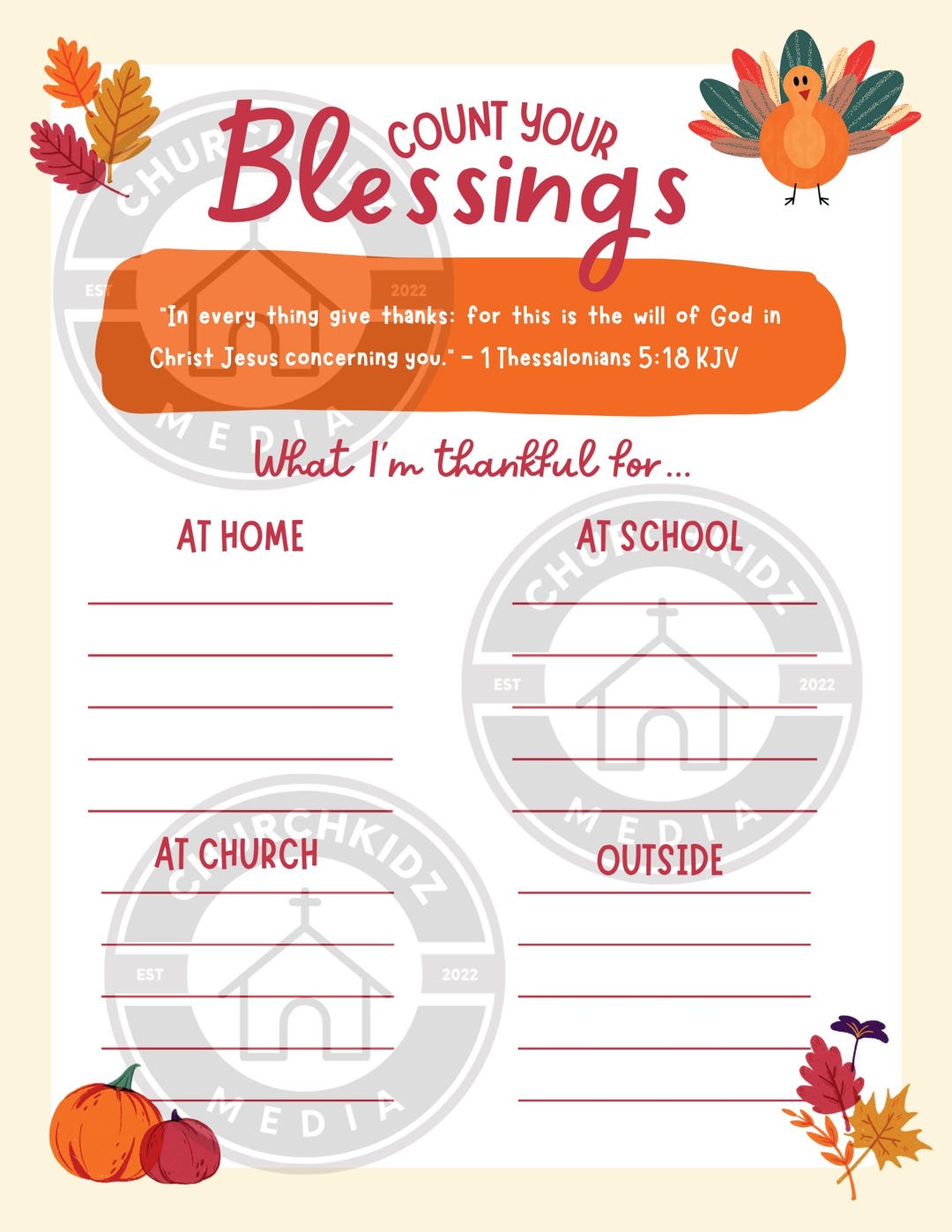 Christian Kids Thanksgiving Activity Sheet - Count Your Blessings ...