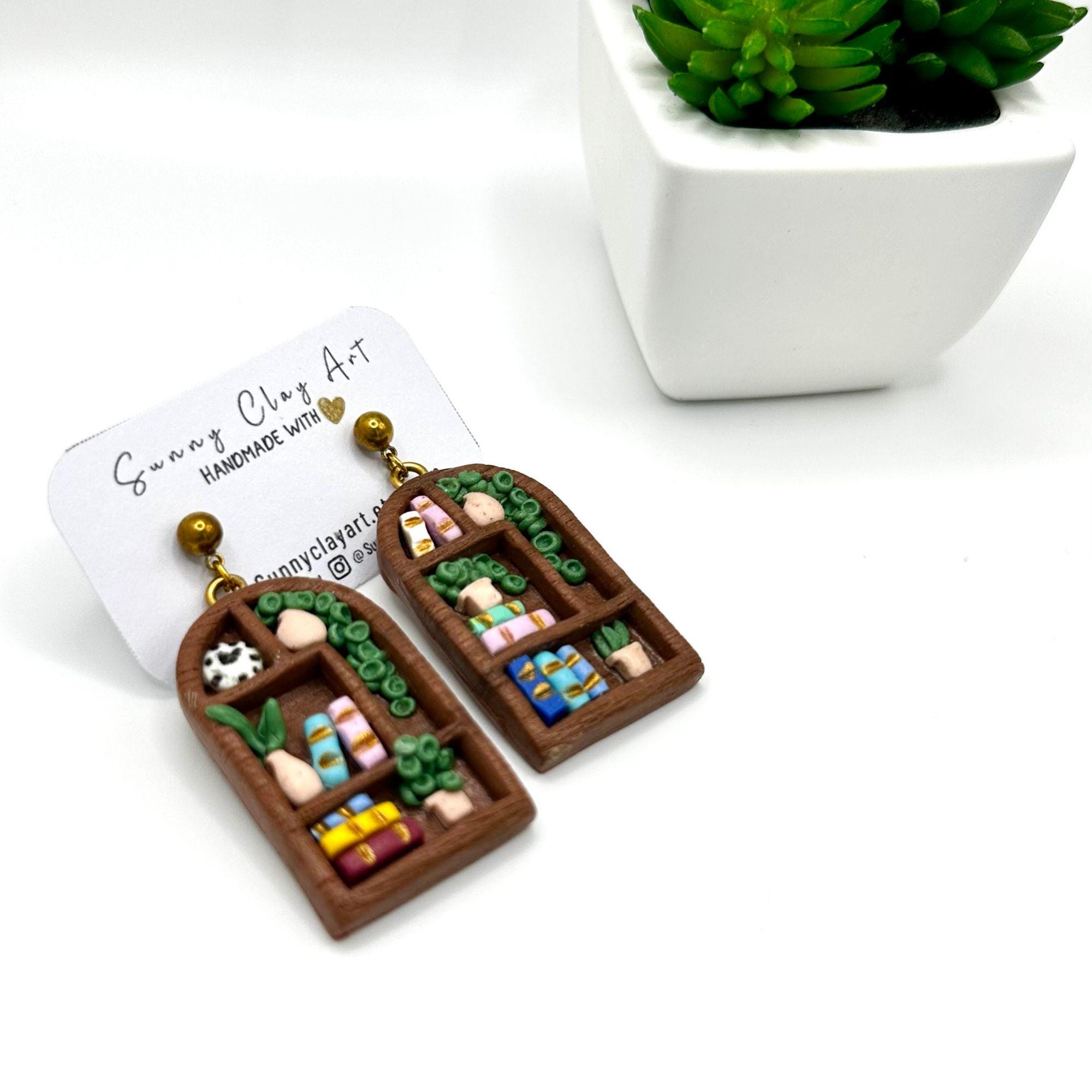 Miniature Bookshelf Earrings, Library Mini Shelf Earrings, Literary ...