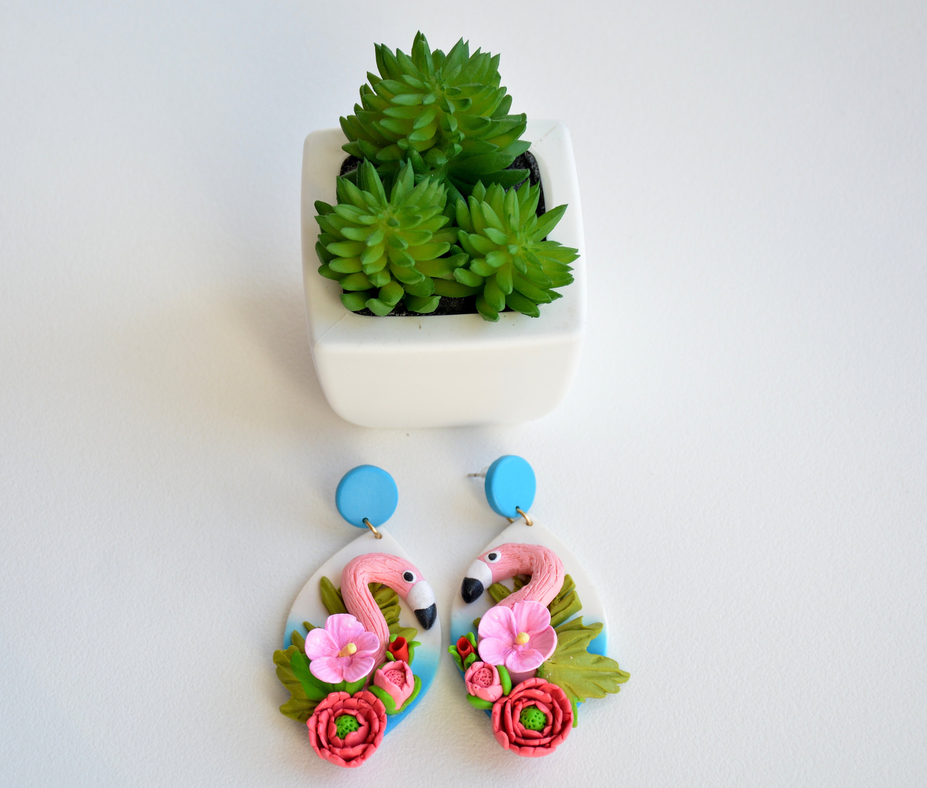 Flamingo Earrings Birthday Gift, Tropical Floral Jewelry, Bird Earrings ...
