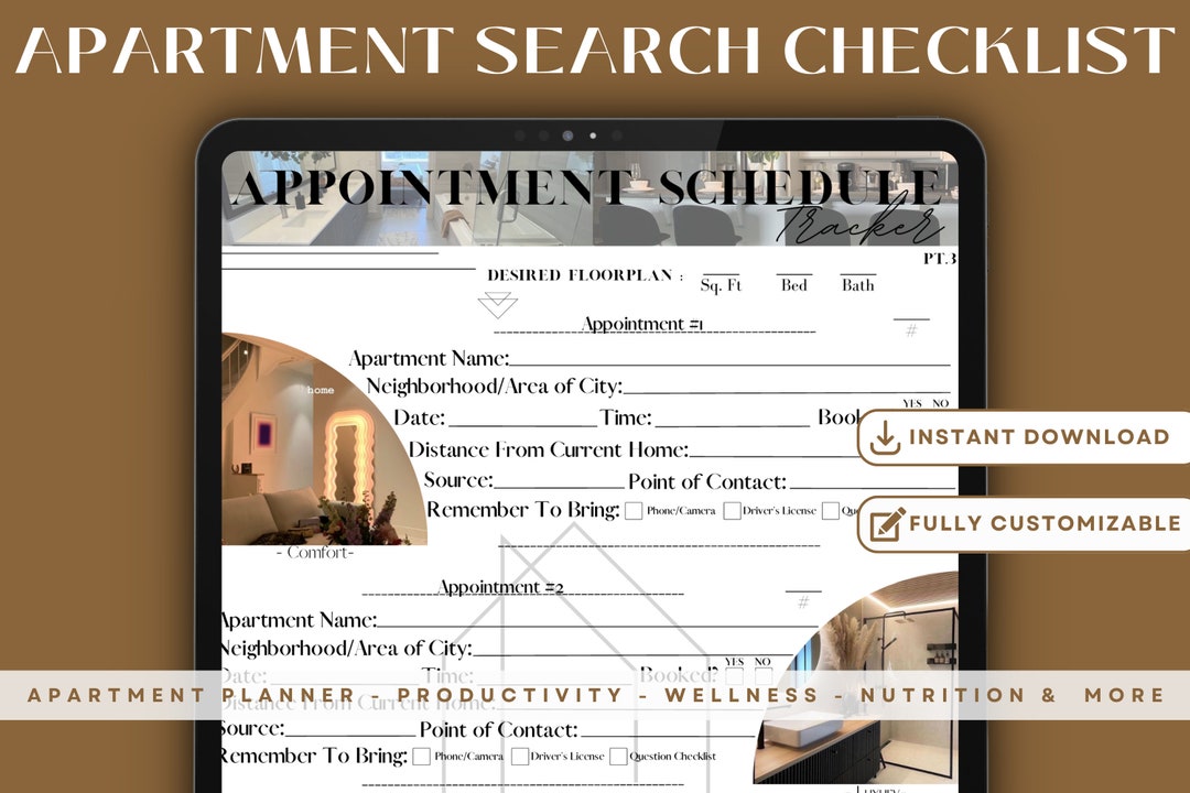 Apartment Search Planner New Home Moving Checklist Appointment Schedule ...