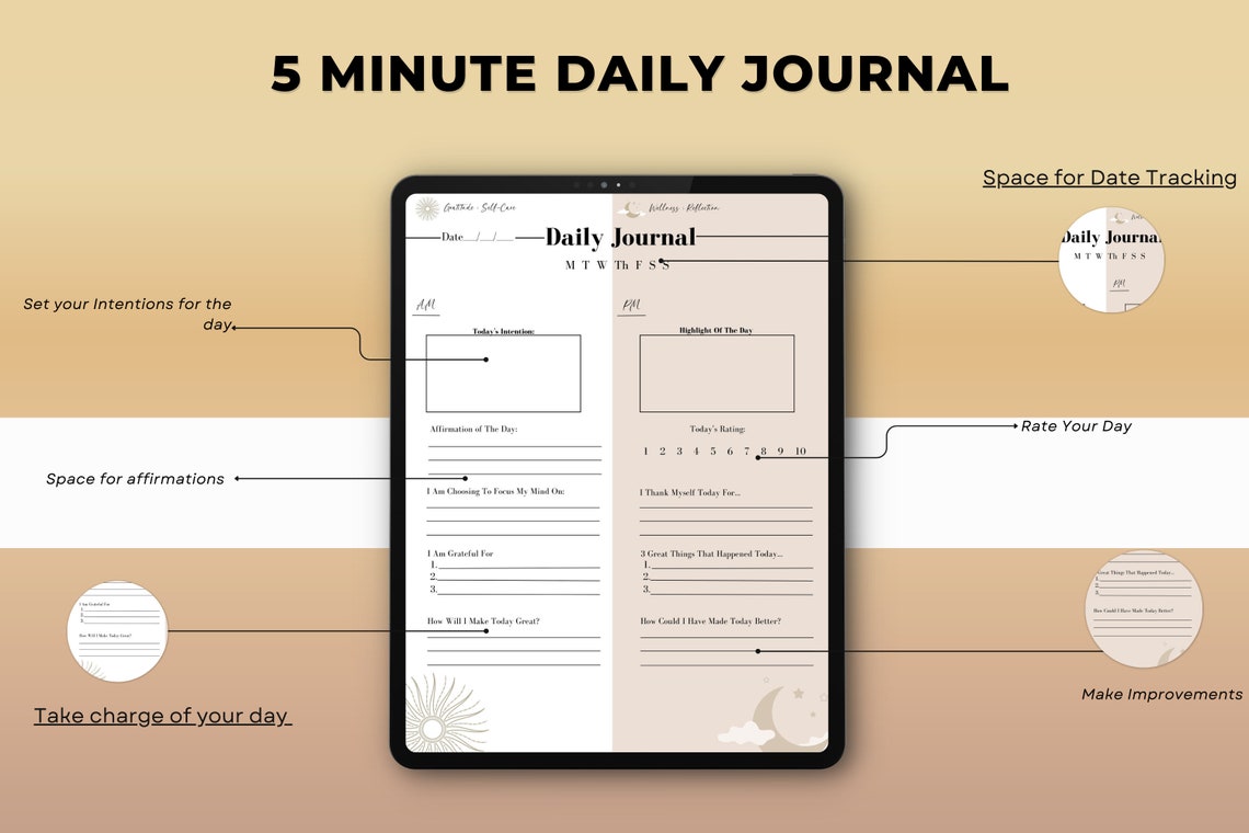 Five Minute Journal | Digital Morning Journal | Digital Evening Journal ...