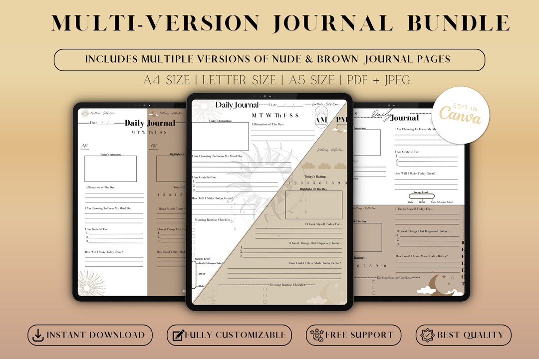 Multi-version Journal Bundle 5-minute Daily Journal Bundle Digital ...