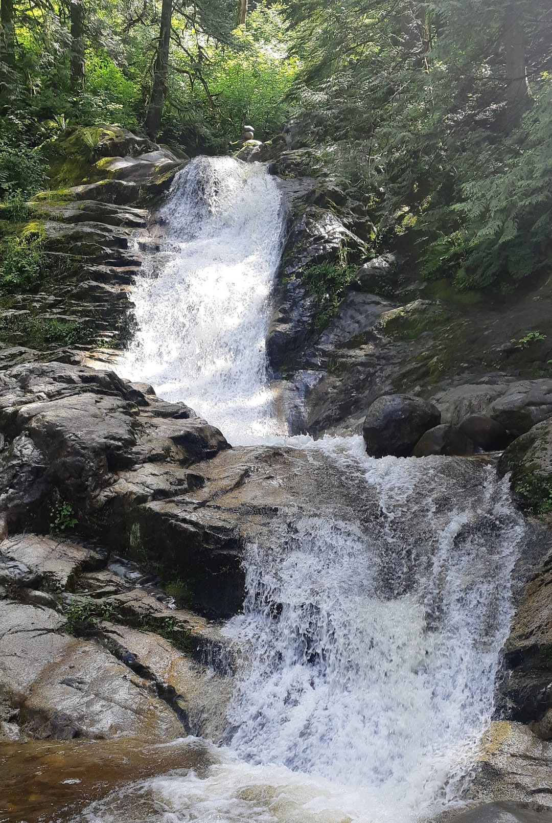 Crystal Falls Waterfall Over Rocks With Inukshuk in the Forest - Etsy