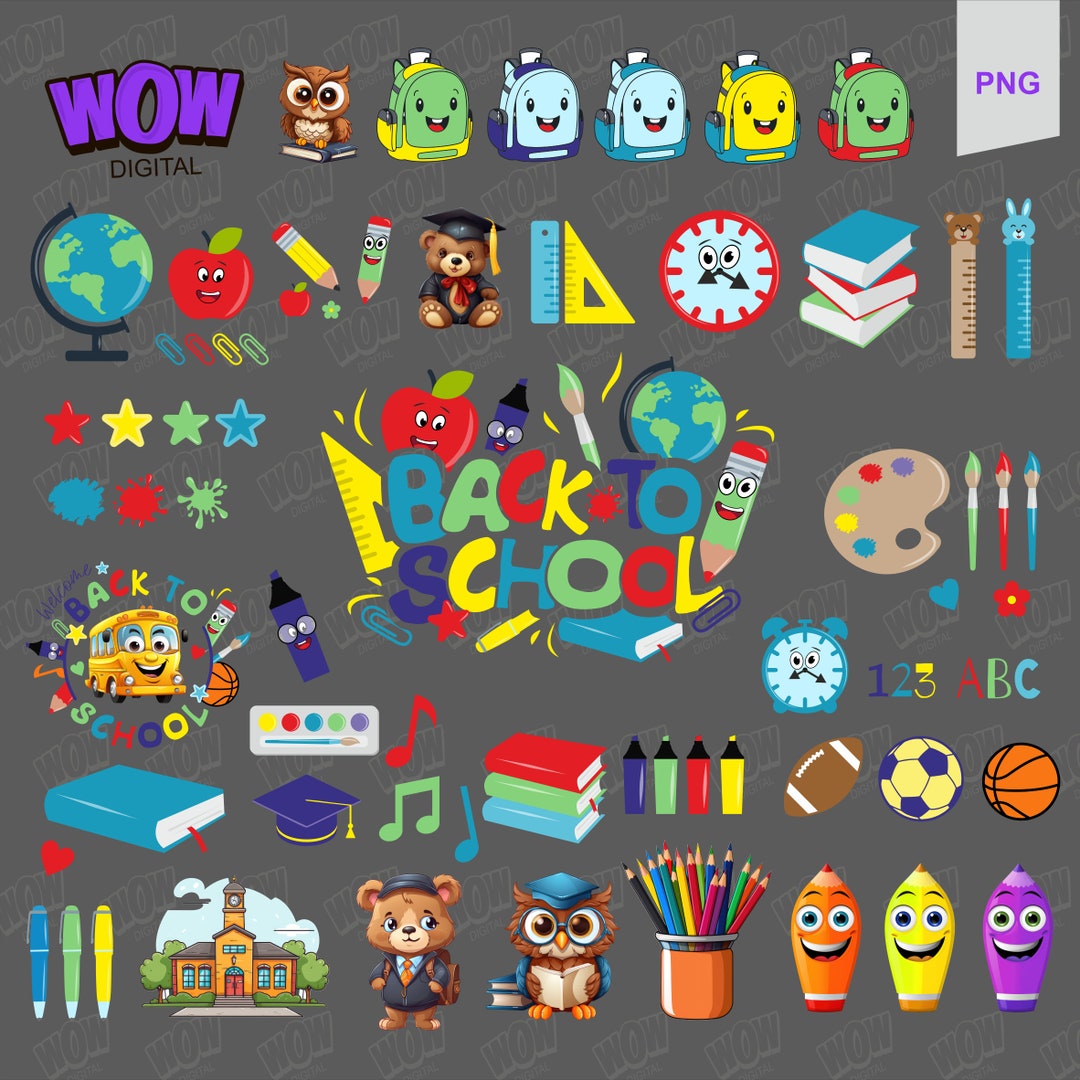 Cute Little School Clipart Bundle PNG School Supplies Bulletin Board ...