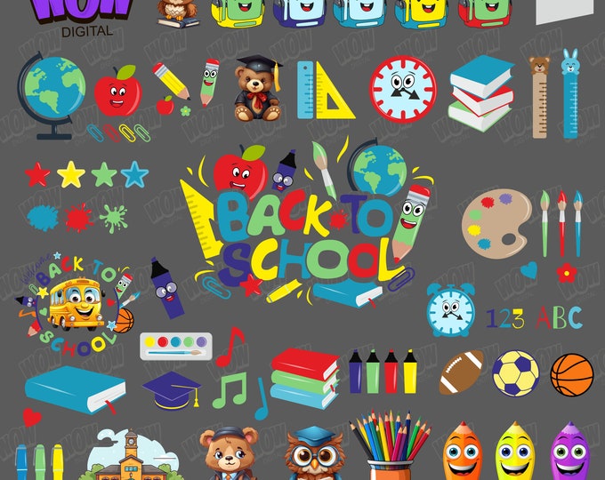 Cute School Clipart Bundle, School PNG, School Supplies Clipart ...
