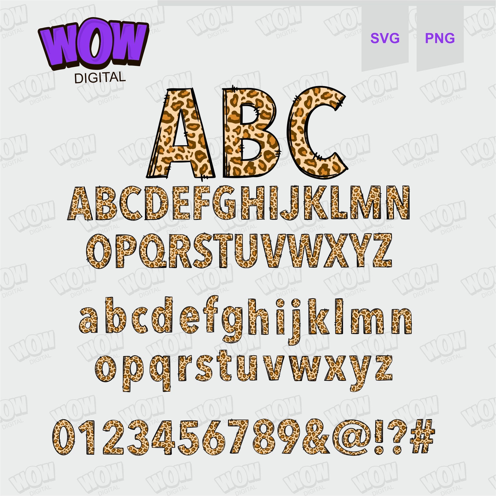 Leopard Print Doodle Alphabet Letters PNG Bundle, Alphabet PNG ...