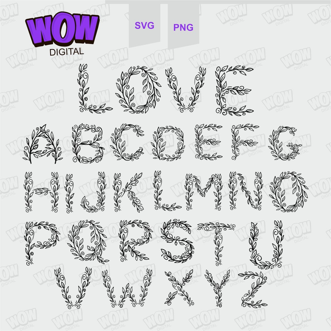 Botanical Alphabet Svg, Flower Letters Svg, Monogram Silhouette Floral ...