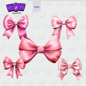 Watercolor Pastel Pink Bows Clipart PNG Bundle Pastel Ribbon Bow ...