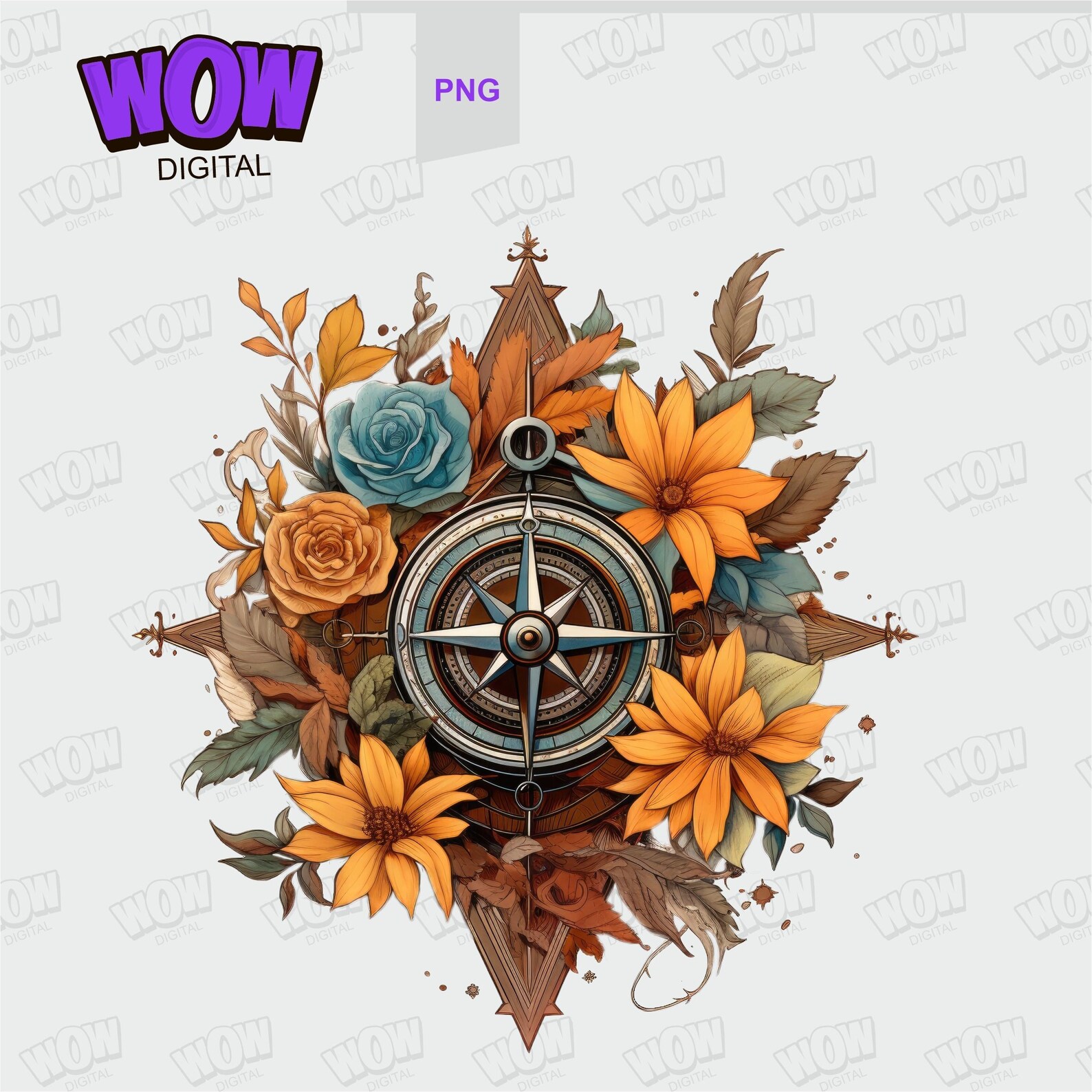 Flower Compass, Travel PNG Design, Digital Download - Etsy