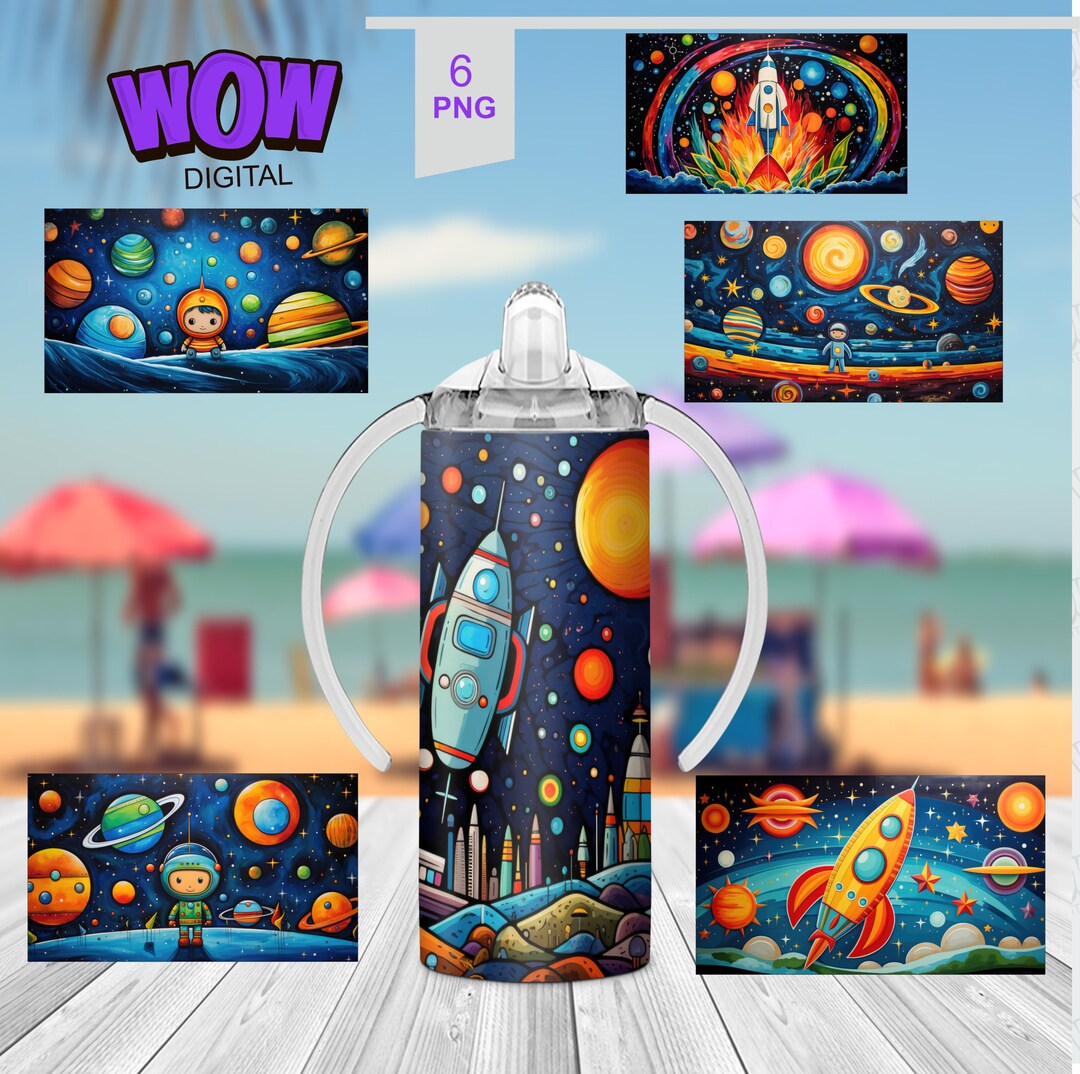 Outer Space 12oz Kids Flip Top Sippy Cup Tumbler Wrap Childrens Space ...