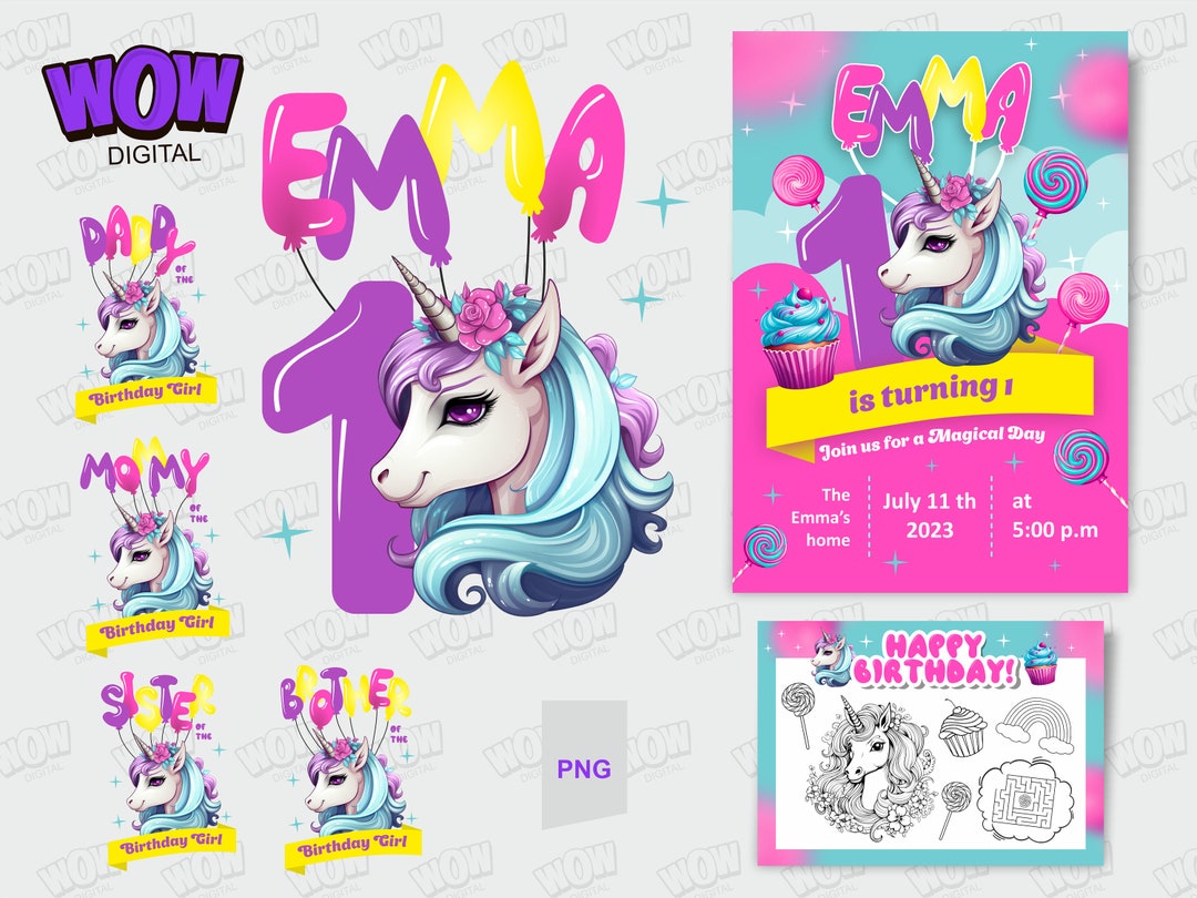 Personalized Unicorn Birthday Girl PNG - Add Any Name for Custom ...