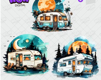 135 Megapack Adventure Campers Clipart, Watercolor Spring Autumn ...